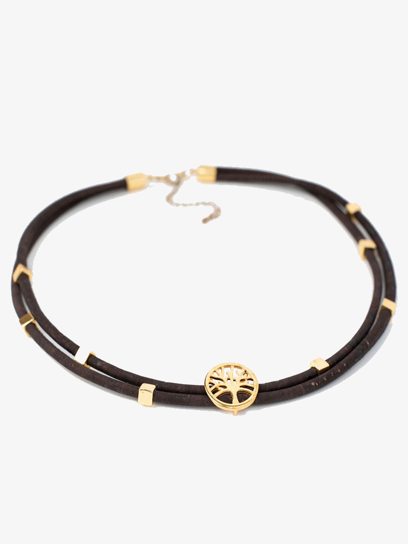 Tree of Life Cork Choker Necklace with Gold Charms | FOReT